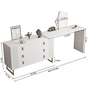 Messenya White Vanity Makeup Mirror Desk with 3-Color Touch Screen Illuminated Lights, Girls vanities Set Table with 6 Drawers and Mirror, Tocador de Maquillaje para Mujer, Dressing Table (S-102)