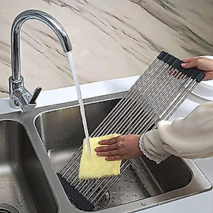 LIMNUO Roll Up Dish Drying Rack, SUS304 Over The Sink Roll-Up Dish Drying Rack Kitchen (XL-20.5''(W) 13.2''(L), Black)
