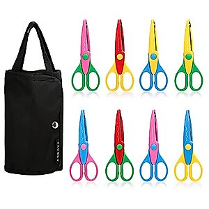 ANNOVA 8 PCS DIY Art & Craft Scissors with a Carrying Bag/Pocket Decorative Edge for Kids Fun Scrapbooking Pattern Scissors
