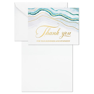 Hallmark Funeral Thank You Cards, Watercolor Agate (20 Thank You for Your Sympathy Cards with Envelopes)