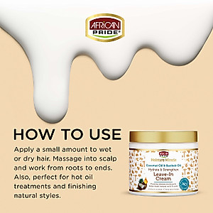 African Pride Moisture Miracle Coconut Oil & Baobab Oil Leave-In Cream - Provides Intense Moisture & Helps Repair Natural Coils & Curls, Hydrates & Strengthens Hair, 15 oz