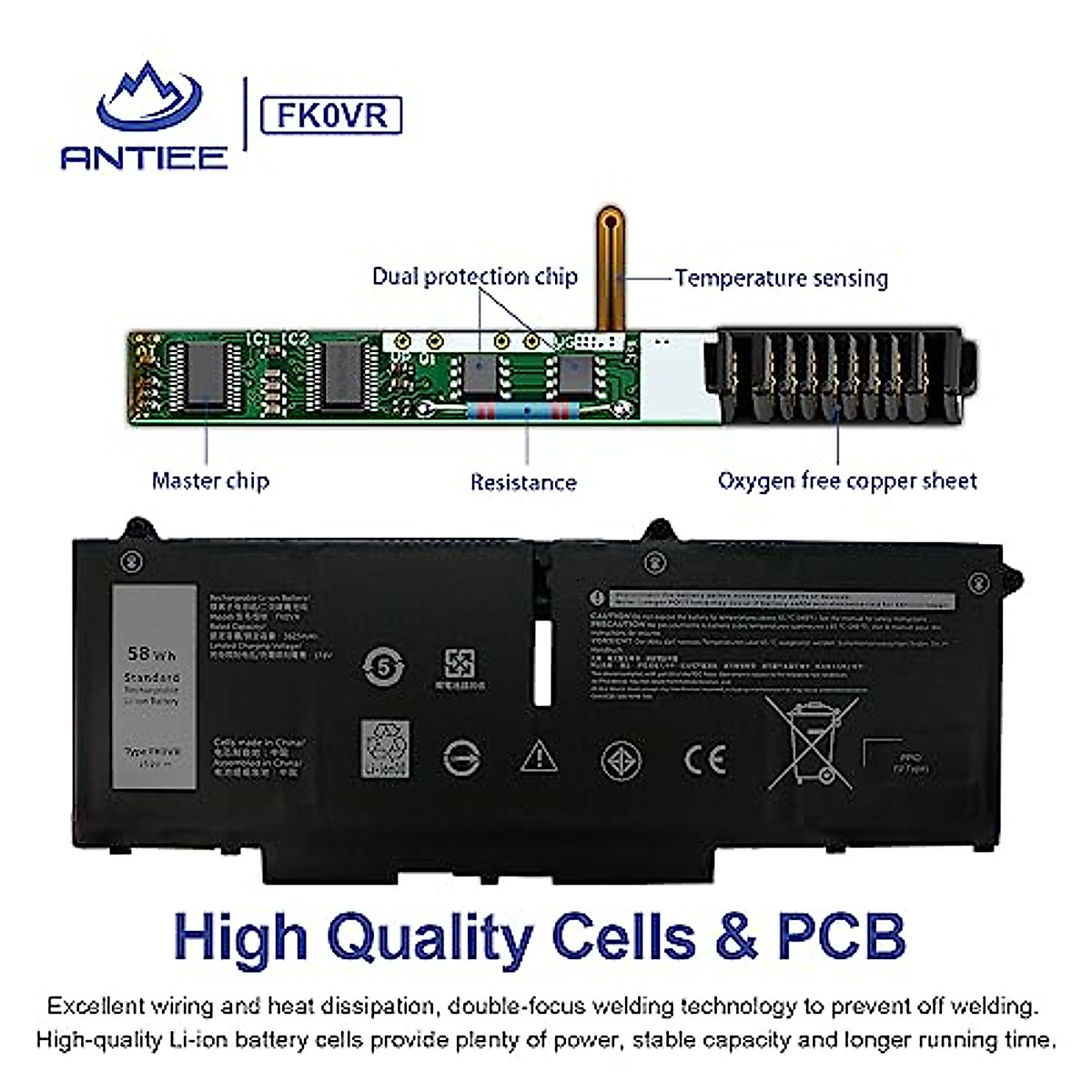 ANTIEE FK0VR Laptop Battery for Dell Latitude 7330 7430 7530 5330 P133G P133G002 P134G002 P134G P135G P135G002 P136G Series 0HFN8K HFN8K 08H6WD 8H6WD 08P81K 8P81K 0PX0GF PX0GF FKOVR 15.2V 58Wh