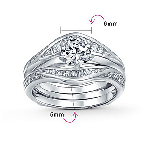 Bling Jewelry 1.5 CT Cubic Zirconia Enhancer Guard Inset Round Solitaire AAA CZ Baguette Band Inset Anniversary Statement Engagement Ring Wedding Set .925 Sterling Silver