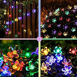 HOINCO Solar Flower String Lights,1Pack 39.4 FT 100 LED Fairy Light Decorations for Garden Fence Patio Yard Christmas Tree, Home, Lawn, Wedding, Patio, Party Decoration (Multi Colored)
