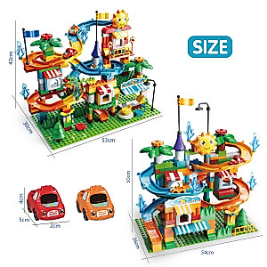 REMOKING Building Blocks Marble Run, Educational Compatible Blocks Models with 4 Cars, Learning Car Track Contruction Toys Set, Great Gifts for Kids 3 Years and up（213Pcs）