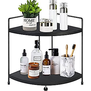 Corner Shelves for Bathroom Organizer Countertop, Vanity Organizers and Storage,Corner Storage Shelf Counter Standing Rack,Cosmetic Vanity Tray for Bathroom Organization,Countertop Organizer Black