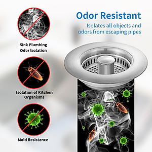 Upgraded 3 in 1 Kitchen Sink Drain Strainer - Stainless Steel Sink Stopper, Anti-Clogging Sink Food Catcher Basket, Fast Drainage Odor Filter Sink Plug for US Standard 3 1/2 inch Drain (Silver-1Pack)