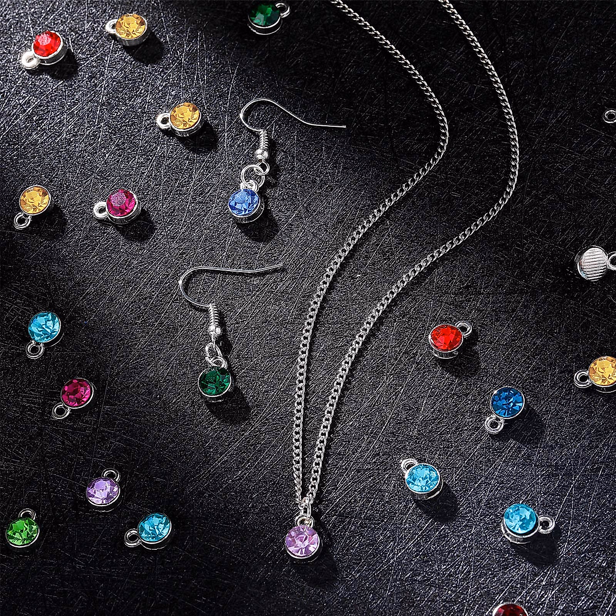 Hicarer 108 Pieces Crystal Birthstone Charms DIY Jewelry Necklace Bracelet Beads Pendant with Rings Mixed Handmade Round Crystal Charm for Earring Making Supplies, 7 mm, 12 Colors (Light)