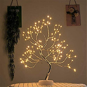 Bonsai Tree Light Silver Matte 20 Inches Artificial Tabletop Fairy Light Tree Lamp,Eight Lighting Modes,USB or Battery Operated with Timer,Decor of Bedroom,Living Room,Christmas (Warm White)