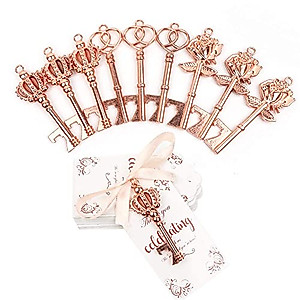 OurWarm 30pcs Key Bottle Opener Wedding Favors with Tags, Rose Gold Skeleton Key Bottle Opener Favors for Bridal Shower Party Wedding Decorations or Souvenirs for Guests Bulk, 3 Styles