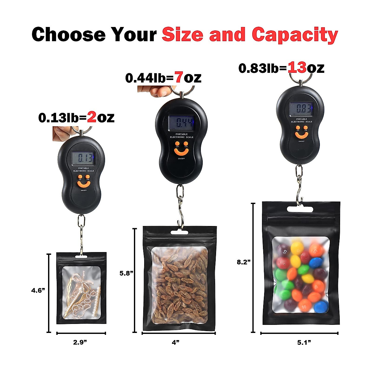 200 PCS 5x8 Mylar Bags with Clear Window Ziplock Packaging Smell Proof Mylar Bags for Food Storage, Packaging Bag for Candy, Cookies and Small Jewelry, Resealable Matte Black Mylar Bags