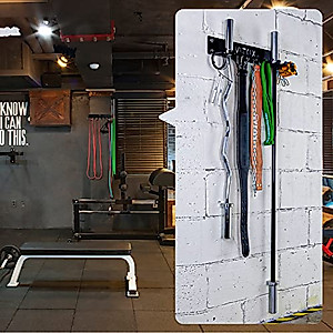 FizLig Gym Equipment Storage Rack - Multi-Purpose Home Gym Organization Storage Wall Mount for Resistance Bands, Jump Ropes, Lifting Belt, Chains, Barbells (16" / 8 Prongs)