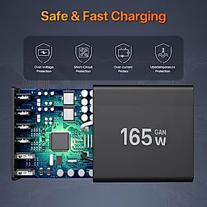 USB C Charger Block, 165W Multiple Charging Station, USB Charger Block, 6-Port USB C Charging Station Compatible with MacBook Pro/Air, iPhone 14/13/12 Series, Samsung Galaxy, Pixel, Laptop
