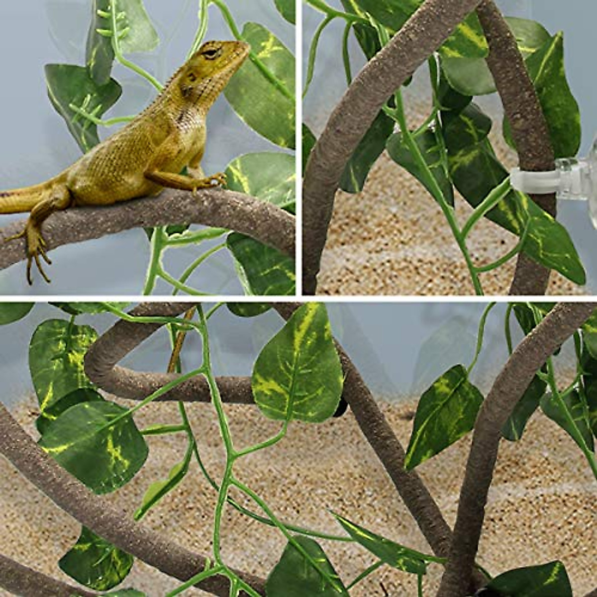 Coolrunner 8FT Reptile Vines and Flexible Reptile Leaves with Suction Cups Jungle Climber Long Vines Habitat Decor for Climbing, Chameleon, Lizards, Gecko