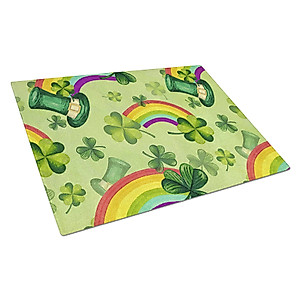 Caroline's Treasures BB7560LCB Watercolor St Patrick's Day Lucky Leprechan Glass Cutting Board Large Decorative Tempered Glass Kitchen Cutting and Serving Board Large Size Chopping Board