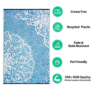Lush Ambience Outdoor Rug - Waterproof, Reversible, Crease Free, Stain Resistant, Fade Resistant - Premium Recycled Plastic Small Rugs for Patio, Porch, Deck, Laundry Room - Deniz Teal 3X5 ft