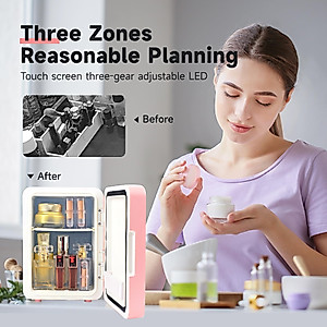 Portable Mini Fridge for Skincare and Makeup - 4L Cooler or Warmer with Lighted Glass Surface for Bedroom or Vanity - Pink