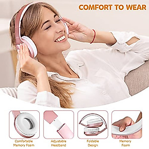 Rydohi Bluetooth Headphones Over Ear, 68H Playtime and 3 EQ Music Modes Wireless Headphones with Microphone/Deep Bass, HiFi Stereo Foldable Lightweight Headset for PC Home Travel Office (Rose Gold)