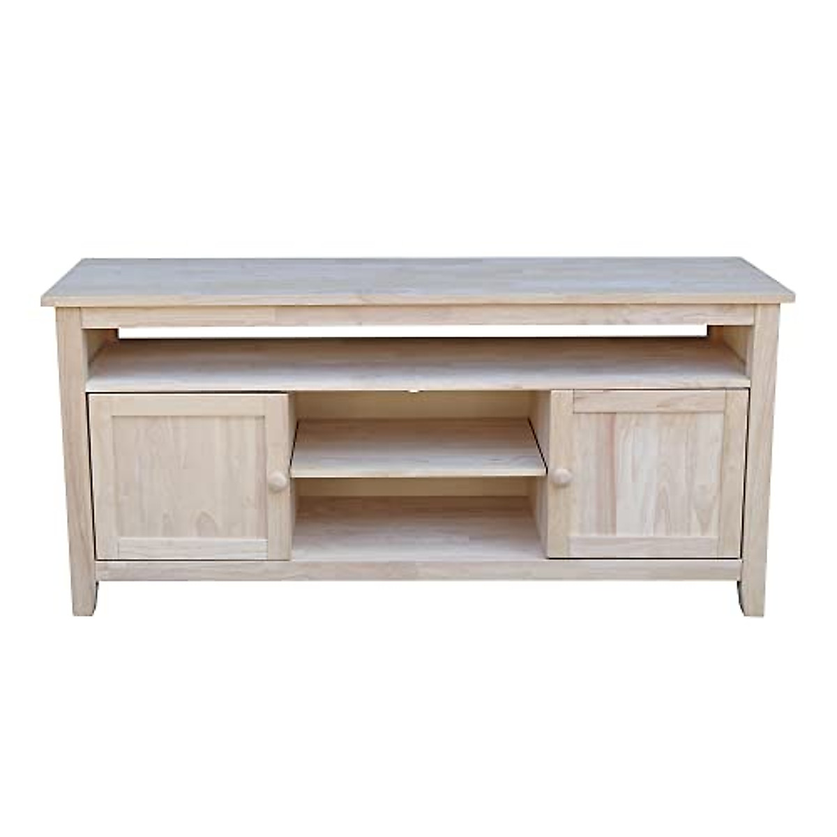 IC International Concepts 26" H, Entertainment TV Stand with 2 Doors Center Shelf 20.03''W x 15.24''D, Durable Solid Parawood Furniture, Living Room/Bedroom, Paint or Stain in Any Color, Unfinished