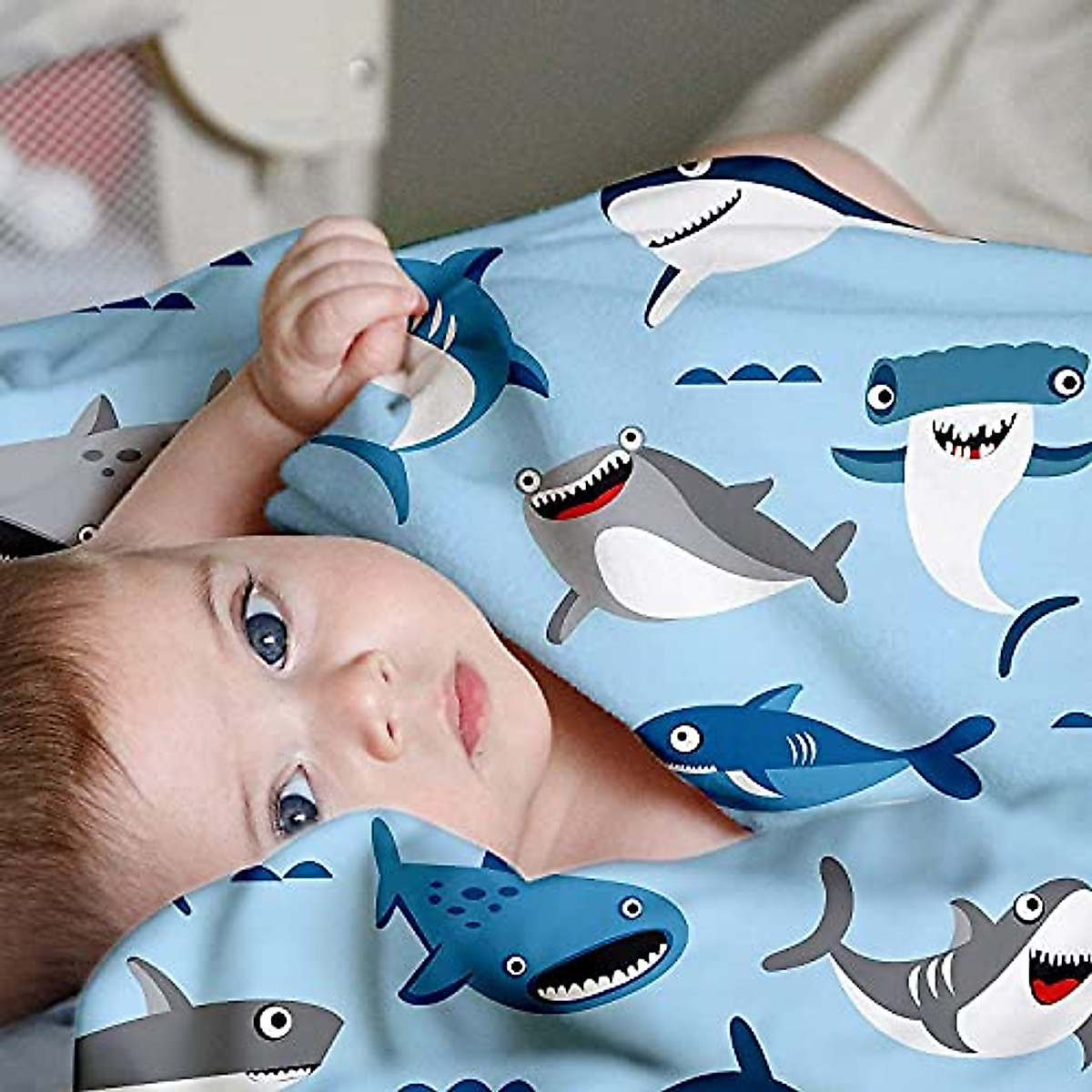 Blue Shark Blanket for Boys Girls Baby, Soft Warm Throw Blanket Shark Gifts for Shark Lovers 30x40 Inches, Animal Shark Bed Throw Fleece Blanket Decor for Room