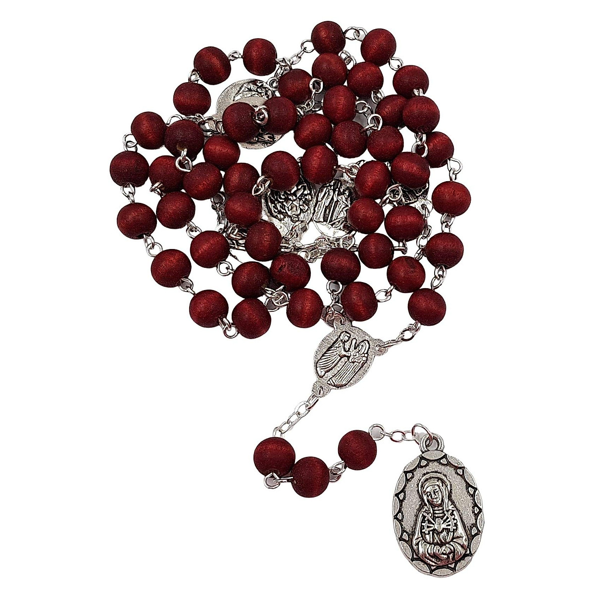 TALISMAN4U Seven Sorrows of Mary Rosary Chaplet Red Rose Scented Wooden Beads Catholic Jewelry Necklace for Women Men with Rosary Box