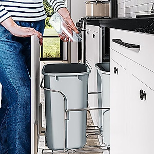 YITAHOME Double 27 Quart Pull-Out Trash Can with Soft-Close Slides, Sliding Under Mount Kitchen Waste Garbage Container for 20.9" W x 25" D x 20.9" H Minimum Cabinets, Gray