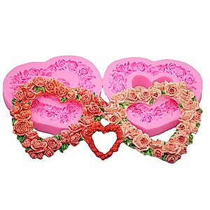 Shan-S Valentine Silicone Molds,3D Heart Rose Chocolate Molds,Fondant Mold Embossed Love Garland Mould, Heart Wreath Mould,DIY Cake Decoration Mousse Cheesecake Desserts Model Baking Pastry Tool,Pink