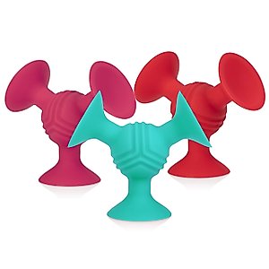 Nuby Silly Three Prong Interactive Suction Toy with Built-in Rattle, Red