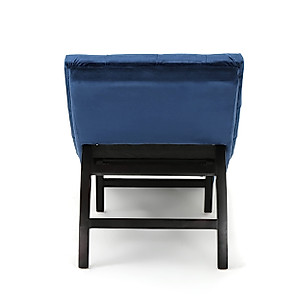 Christopher Knight Home Garret Velvet Chaise Lounge, Cobalt Grey / Dark Brown