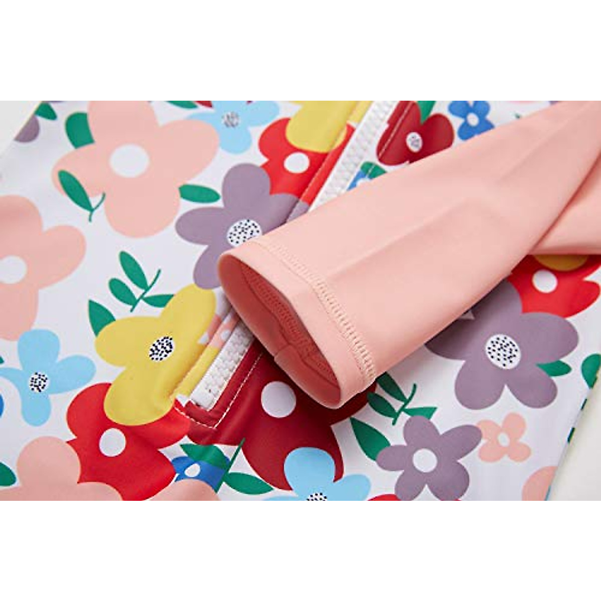 BONVERANO Baby/Toddler Girl's Hooded Swimsuit UPF 50+ Sun Protection L/S One Piece Zip Sunsuit (Pink Flower, 6-9mos)