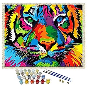 iCoostor Paint by Numbers DIY Acrylic Painting Kit for Kids & Adults Beginner – 16" Wx20 L Colorful Tiger Pattern