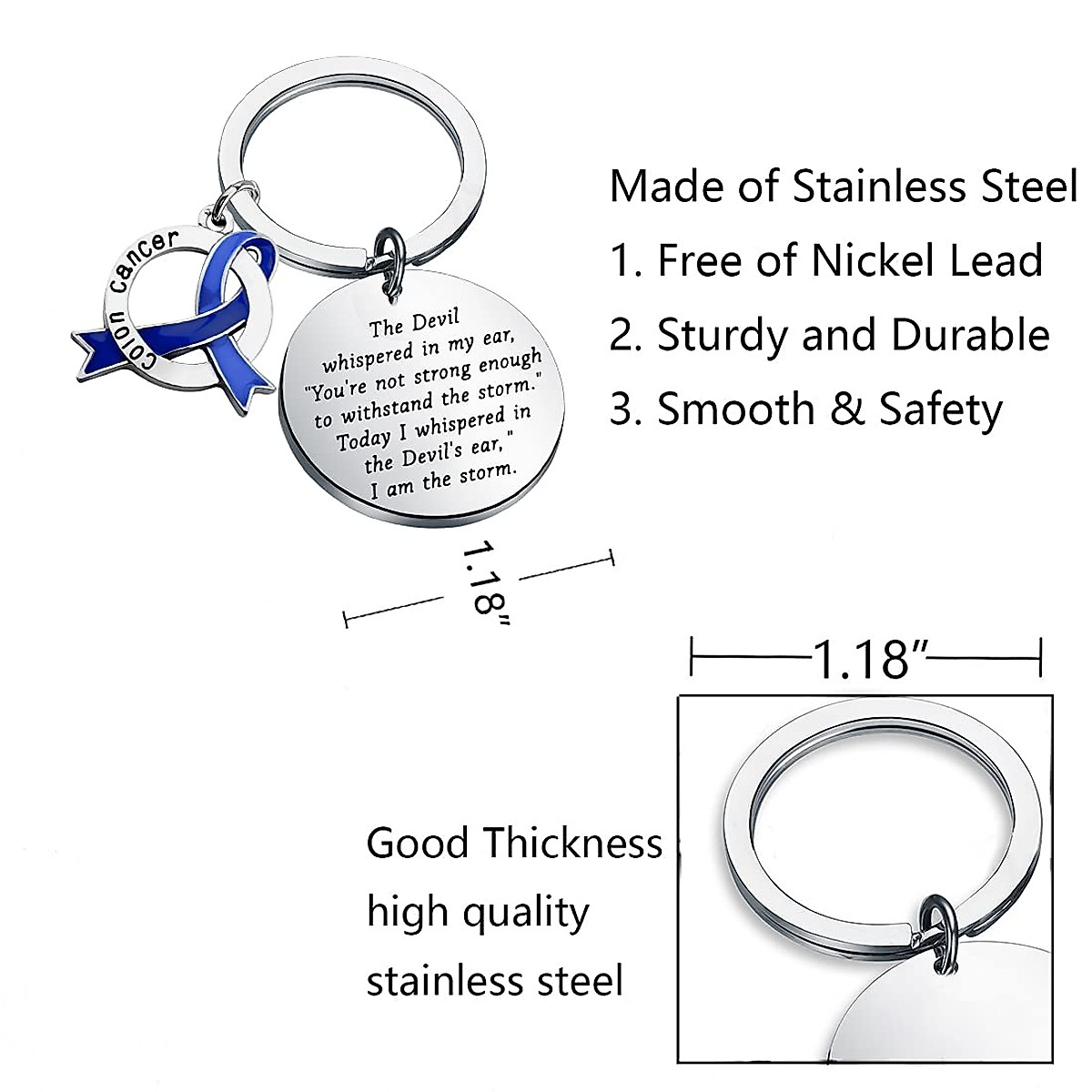 FUSTMW Colon Cancer Awareness Gifts Colon Cancer Gifts Keychain Colon Cancer Ribbon Survivors Support Gifts Fight Cancer Gifts I am The Storm (silver)