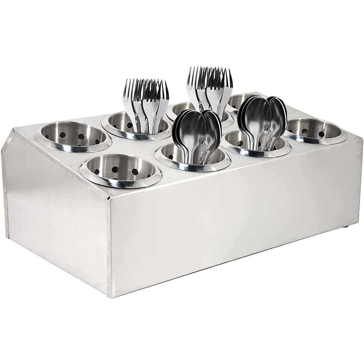 bimiti 8 Holes Flatware Cylinder Holder Commercial Stainless Steel Utensil Storage Caddy Drying Rack Countertop Silverware Organizer For Restaurant Hotel Buffet