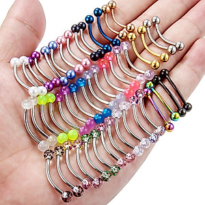 Hoeudjo 48PCS 14G Glow in The Dark Snake Eyes Tongue Rings Surgical Steel Curved Barbell Nipplerings Nipple Ring Body Piercing Jewelry for Women Men 16mm 5/8 Inch Silver-Tone Rose Gold Black