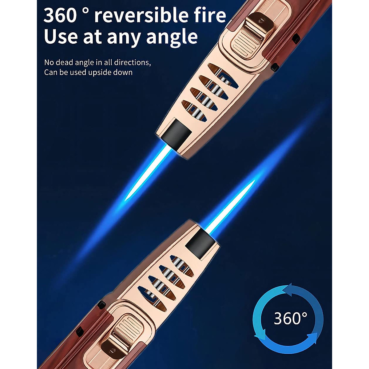 Butane Torch Lighter Refillable Windproof Cooking Lighters with Safety Lock and Adjustable Jet Flame for Candle Fireplace Kitchen Camping Grill Outdoor (Red Mahogany)