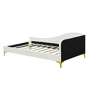 Upholstered Twin Size Daybed with Headboard and Armrest, Wooden Daybed with Sturdy Support Legs for Bedroom, Living Room, Easy Assembly (Beige, Twin)