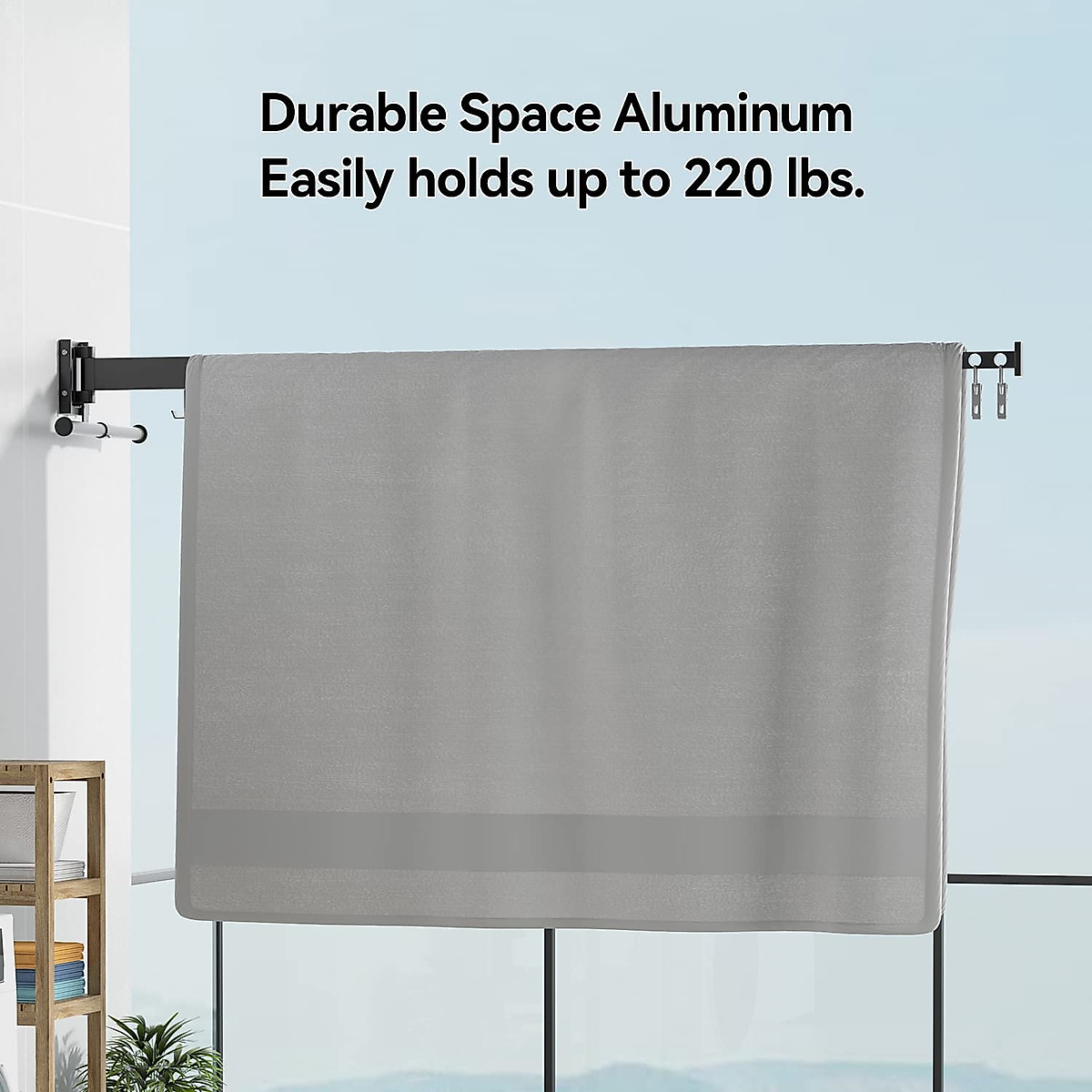 BHeadCat Wall Mounted Clothes Drying Rack, Retractable Drying Rack Clothing with 8-inch Hanging Rod, Collapsible Drying Rack Indoor, Space Saver, for Balcony, Laundry, Bathroom (Tri-Fold)