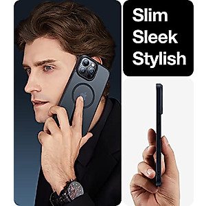 TORRAS Magnetic Designed for iPhone 14 Pro Case, Military Grade Drop Tested, Compatible with MagSafe, Slim Protective Matte Silicone for iPhone 14 Pro Phone Case, 6.1", Translucent Back/Black Edge