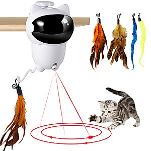 CooAoo Cat Toys for Indoor Cats Interactive Laser Cat Toy Rechargeable Kitten Toys Automatic Rotation Hanging Cat Toy Intelligent Electric Cat Pet Teaser Toys with Feather and Streamer