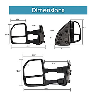 BOOLEE NEW Towing Mirrors fit for 1999-2016 Ford Super Duty F250 F350 F450 F550 Pickup Side Tow Mirrors Heated Power Glass Adjustment Turn Signal LED Auxiliary Light Black Cap Pickup Truck