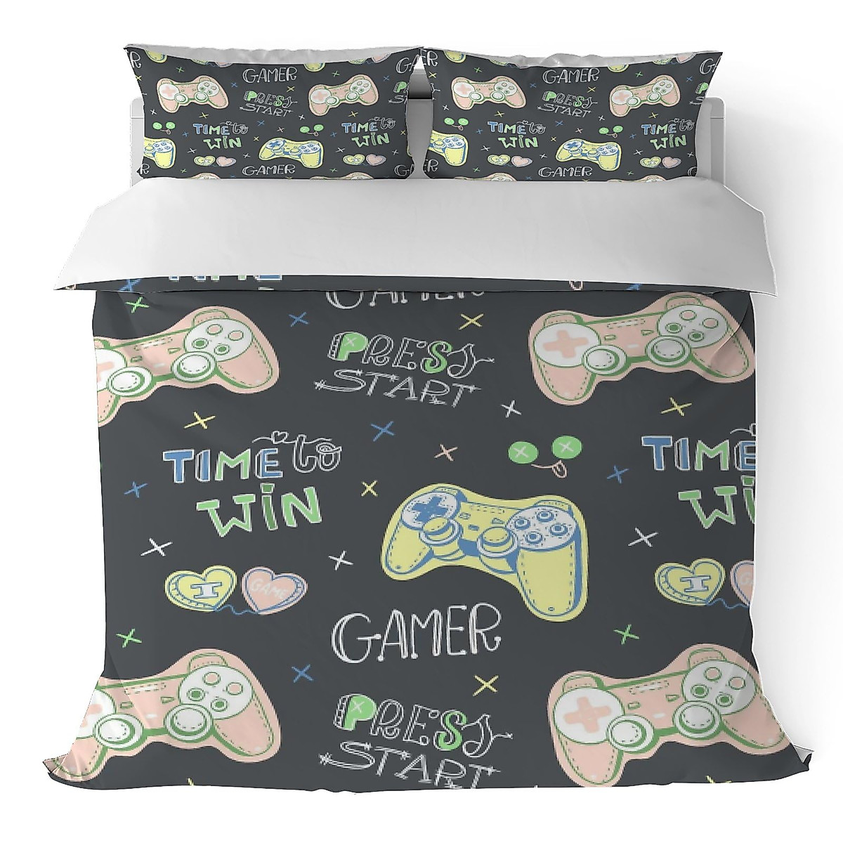 Duvet Cover Sets California King -Cute Video Game Joystick-Bedding Comforter Set Breathable SetsSoft Microfiber 3 Pcs