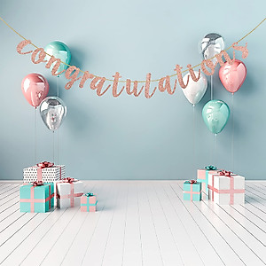 Talorine Glitter Congratulations Banner for Happy Wedding, Anniversary, Graduation, Retirement Birthday Girl's Theme Party Decorations Supplies Rose Gold