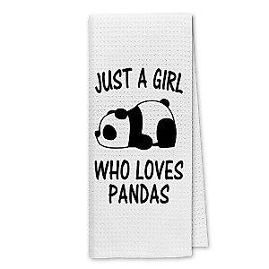 Dibor Just A Girl Who Loves Pandas Kitchen Towels Dish Towels Dishcloth,Funny Panda Decorative Absorbent Drying Cloth Hand Towels Tea Towels for Bathroom Kitchen,Panda Lovers Girls Women Gifts