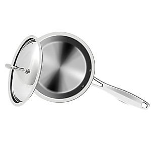 NuWave Tri-Ply Stainless Steel Sauté Pan with Lid, Even-Heating Technology, 18/10 Deep&Heavy-Duty Construction, No PTFE PFOA PFOS, 10 -Yeär Wärranty(5QT)
