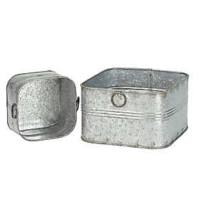 Red Co. 6.5" and 4.5" Square Tub Galvanized Metal Bucket Containers Set of 2, Rusted Gray