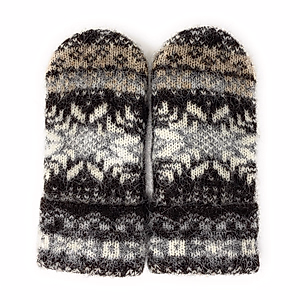 Freyja Canada Warm Women Knit Mittens 100% Icelandic Wool Fleece Lined dark chocolate, One Size