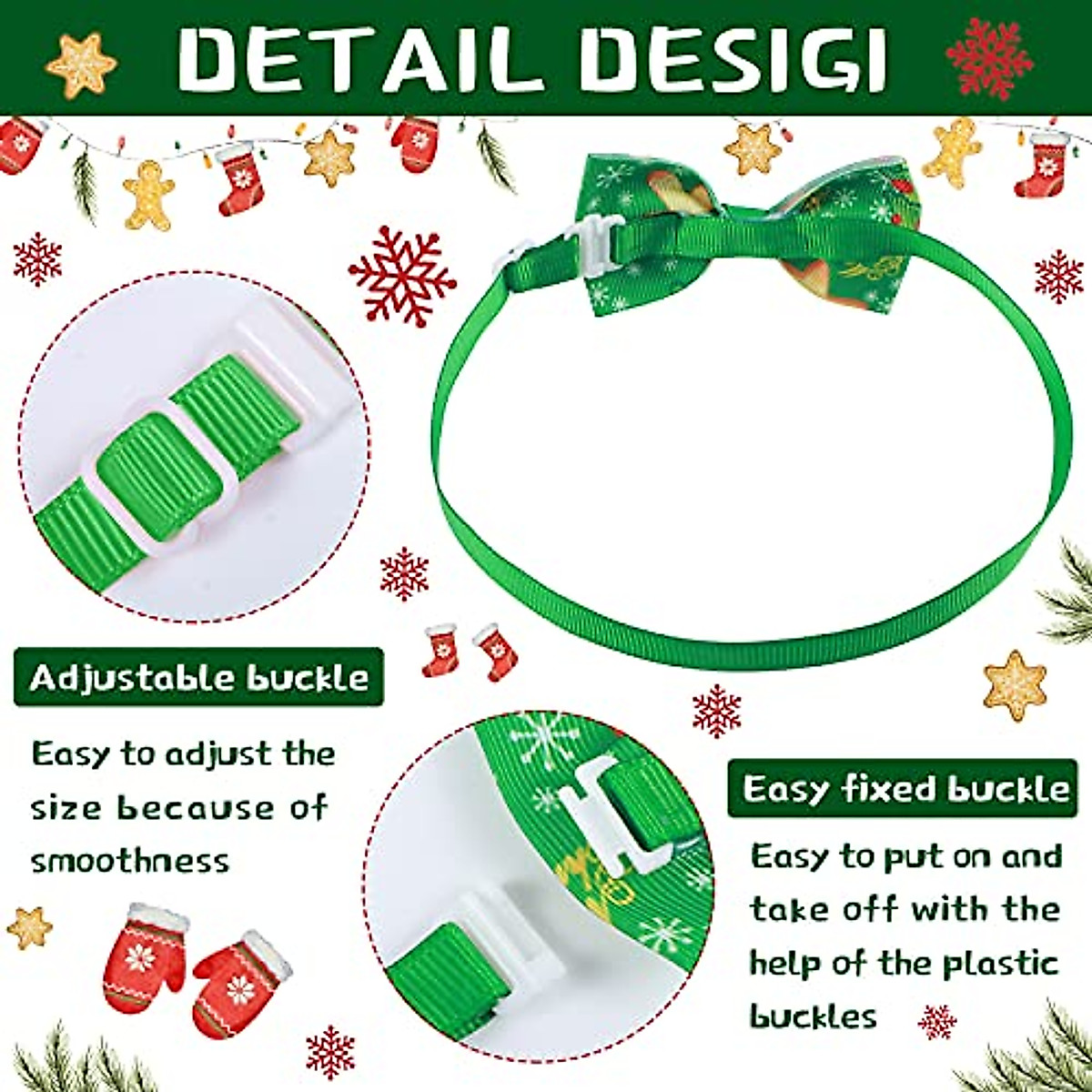 160 Pieces Christmas Dog Bow Tie Collar Set Dog Cat Bow Ties Neck Ties Adjustable Dog Bowties Collar Grooming Accessories for Christmas Dogs Pets Supplies Decor (Snowflake Pattern)