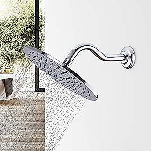 8 Inch S-Shape Curved Shower Arm with Flange Stainless Steel Shower Head Extension Replacement Pipe Arm,Wall Mounted,Chrome