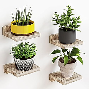 Fixwal Small Floating Shelves, 5X5 Inches Wall Shelf Set of 4, Rustic Wood Small Wall Mounted Shelves for Bedroom, Living Room, Kitchen, Bathroom Decor (Carbonized Black)