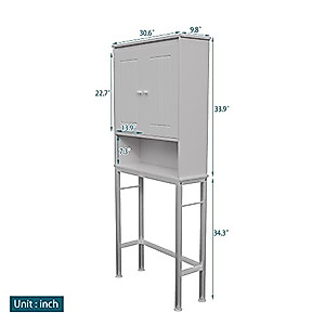 Voohek Toilet Storage Cabinet, Freestanding Bathroom Organizer with Shelf and Door, Space Saver, Easy to Assemble, White#D